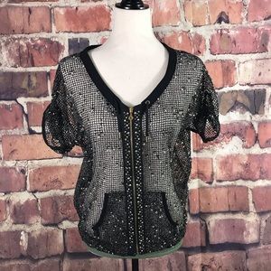 Onque Casuals | Tops | Onque Petite Black Mesa Zipper Top Ps | Poshmark